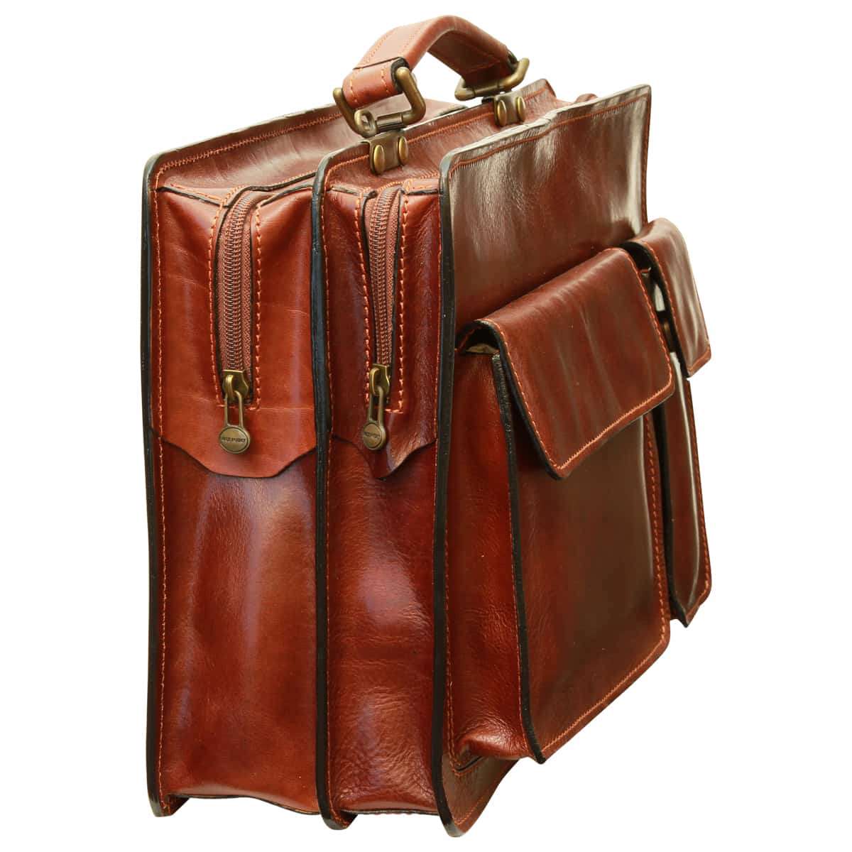 Leather Briefcase with 2 front pockets - Brown | 006105MA US | Old ...