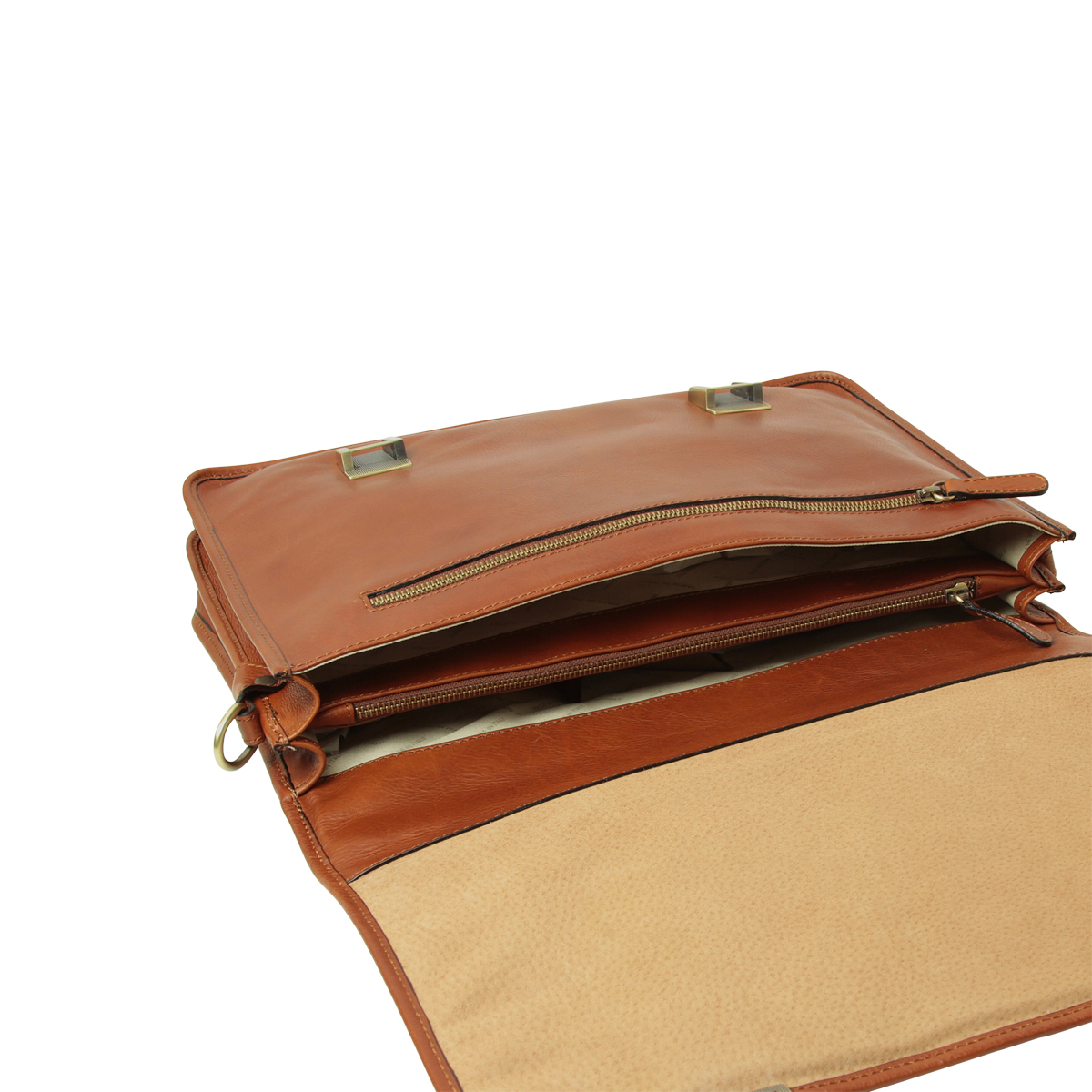 Calfskin Leather Briefcase-Teak|030991TK|Old Angler Firenze