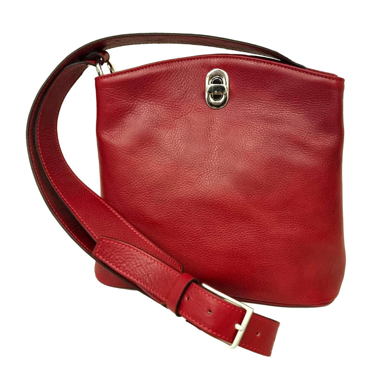 LEATHER BUCKET BAG-RED|416391RO|Old Angler Firenze
